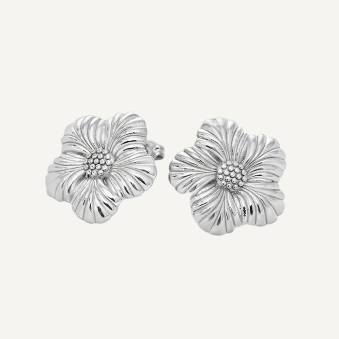 Teall Silver Flower Statement Stud Earrings l Store located in ...