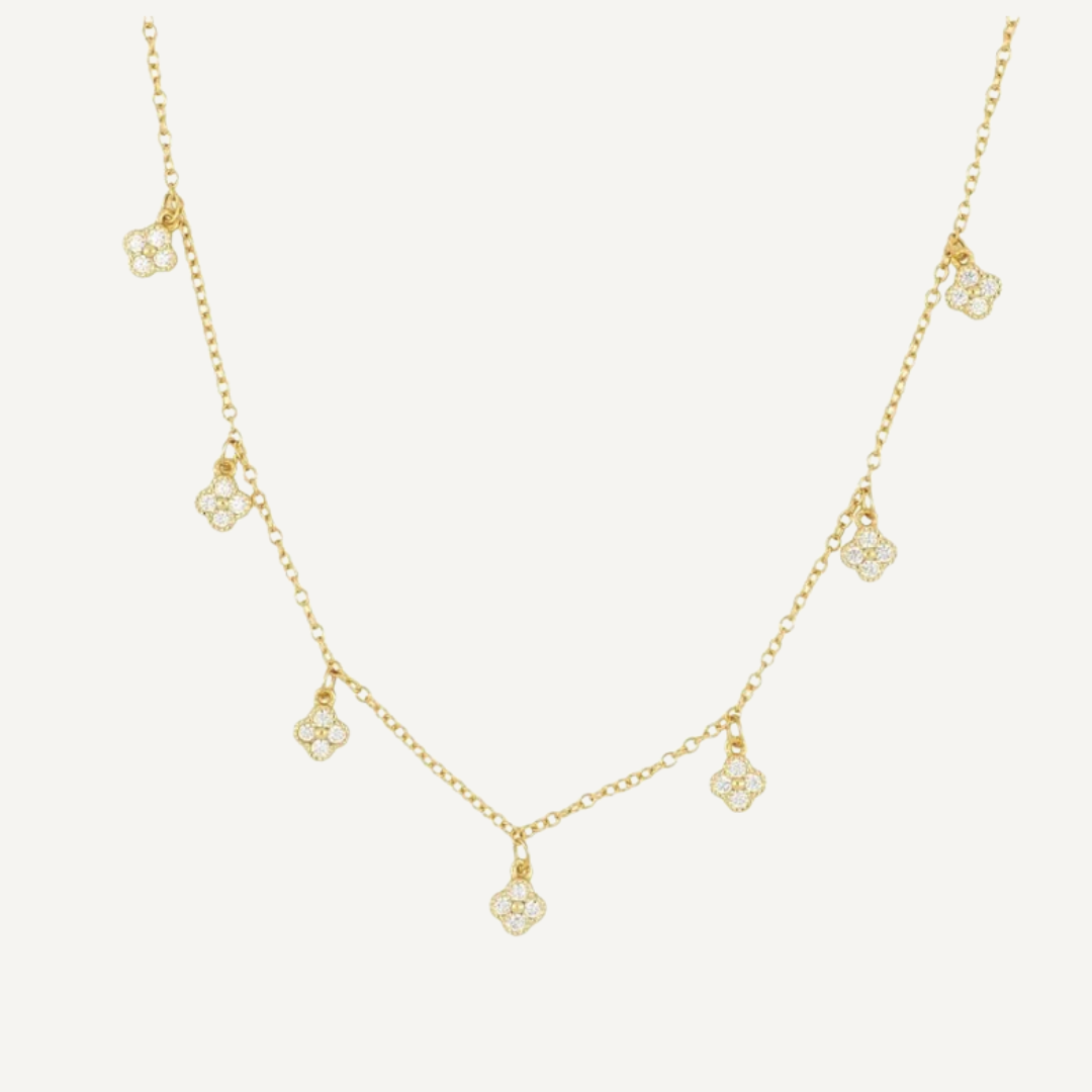 Gold Clover Pendant l Necklace Clear Stone | Teall Jewellery Perth WA