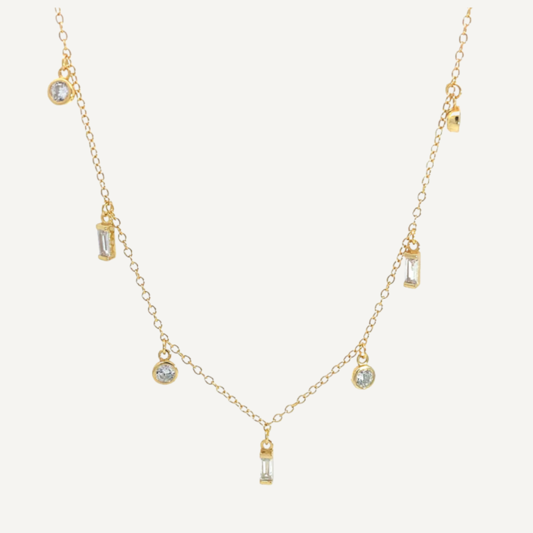 Gold Necklace with Mixed Clear Gemstone Drops | Teall Jewellery Perth WA